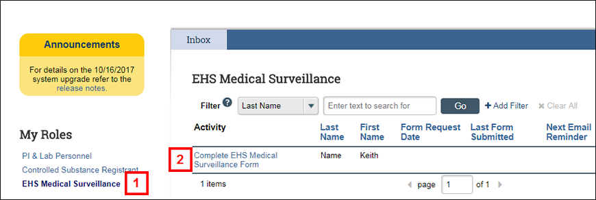 eRAM: Complete EHS Medical Surveillance Form | ITS Documentation