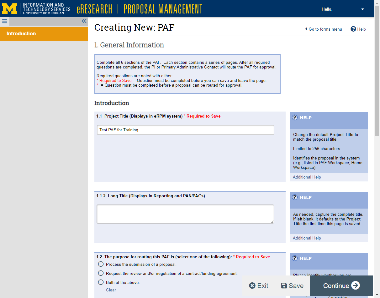 Proposal Management: Create a PAF - Basics | ITS Documentation