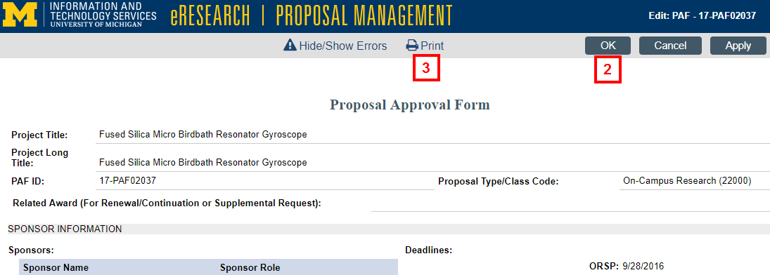 Proposal Management: View and Print a PAF Summary | ITS Documentation