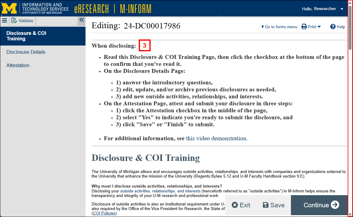 M-Inform: Submit an Outside Interest Disclosure / ITS Documentation
