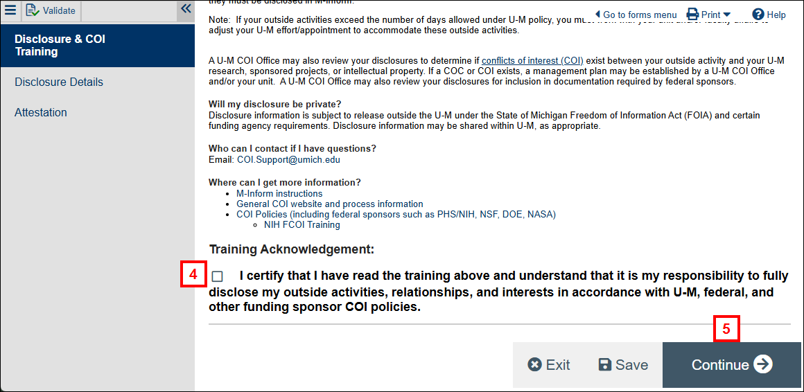 M-Inform: Submit an Outside Interest Disclosure / ITS Documentation