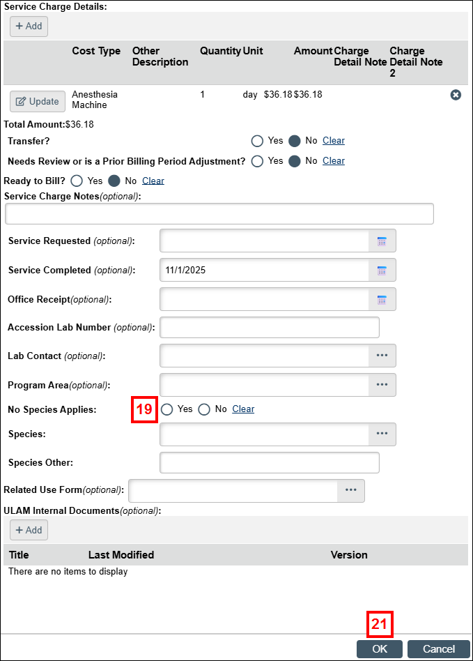 eRAM: Create and Submit a ULAM Service Charge / ITS Documentation
