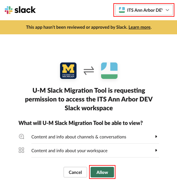 install slack migration tool app page / ITS Documentation