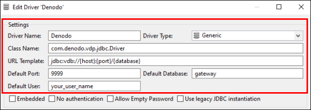 Denodo_DBeaver_EditDriver | ITS Documentation