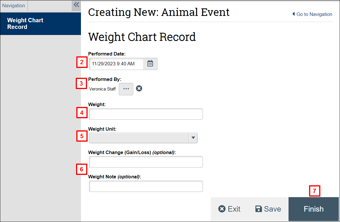 eRAM: Create Weight Chart Record | ITS Documentation